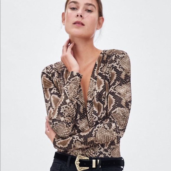 Zara | Tops | Zara Snakeskin Crossover Bodysuit | Poshmark